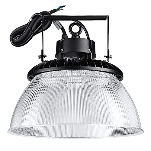 LEONLITE High Bay LED Lights with 90 Degree PC Reflector, 5000K 150W 21,000LM 1-10V Dimmable with Surge Protection, 100-277V UL Listed UFO LED High Bay Light for Gym Factory Barn Garage