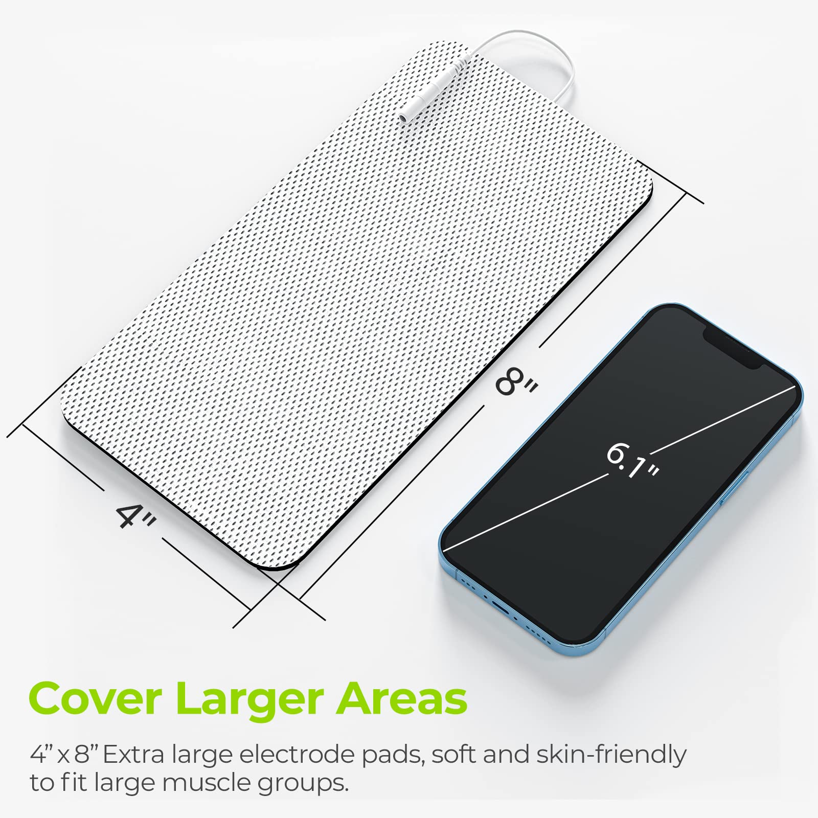 AUVON Extra Large Tens Unit Replacement Pads 4'' x 8" (2 Pcs), Premium Reusable Electrodes Latex-Free Tens Patches with Self-Stick Performance for Waist and Lower Back Pain Relief (Non-Irritating)