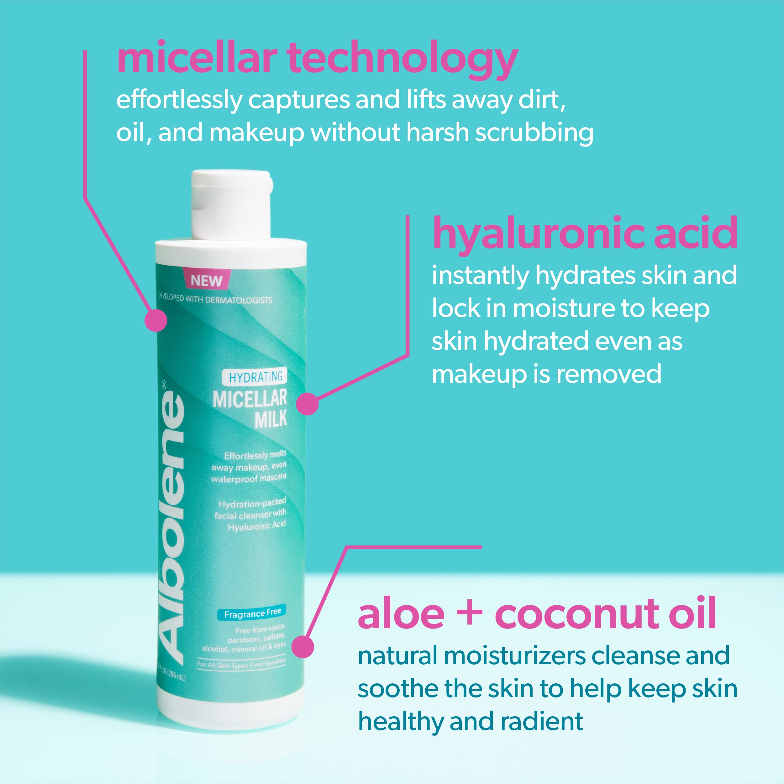 Albolene Micellar Milk Face Cleanser, Micellar Water Alternative, Makeup Remover and Cleansing Balm with Hyaluronic Acid, 10 fl oz, Packaging May Vary