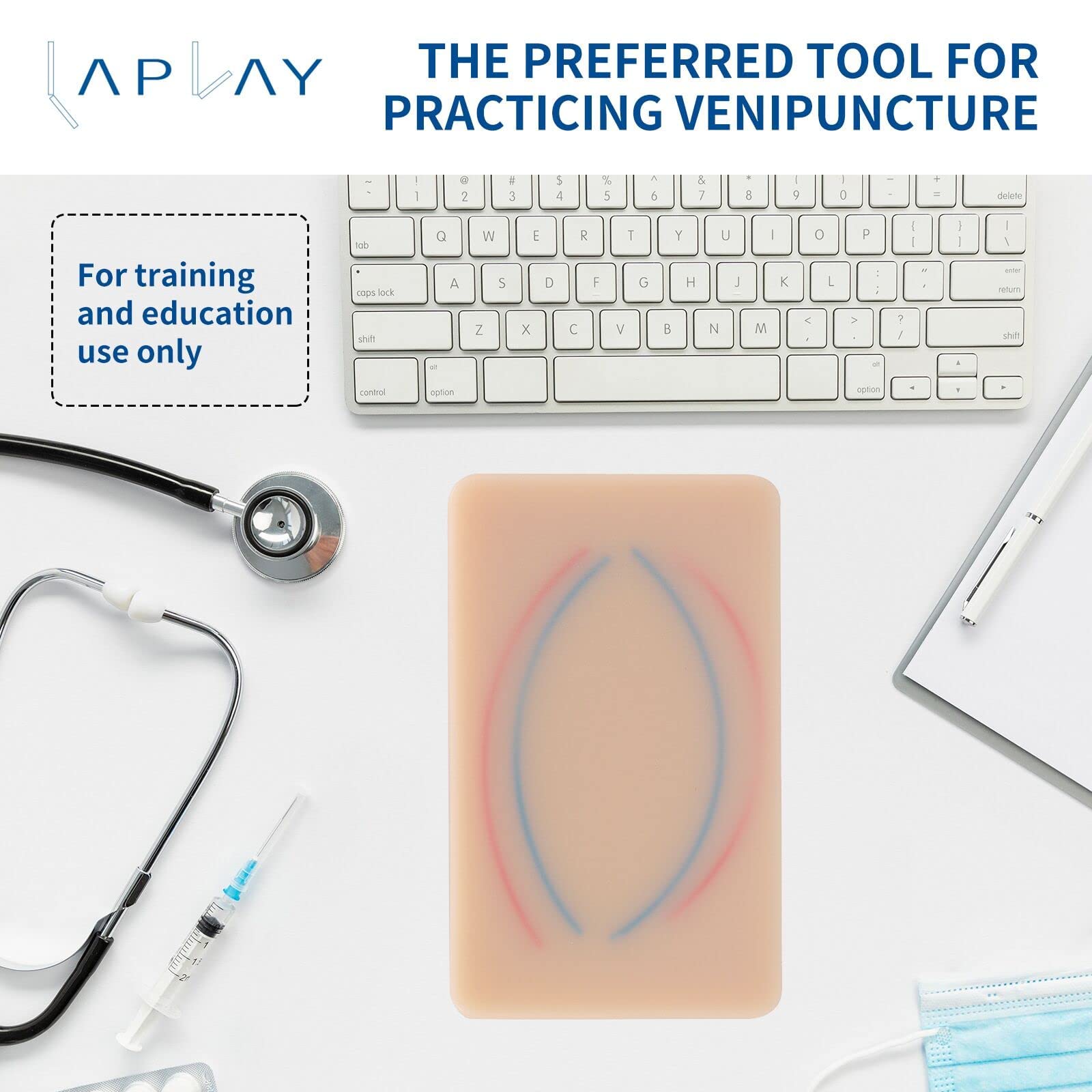 LAPLAY IV Injection Training Pad Model, 4 Veins Imbedded 3 Skin Layers, Reusable and Durable for Doctors, Nurses, Veterinarians Practice Injection