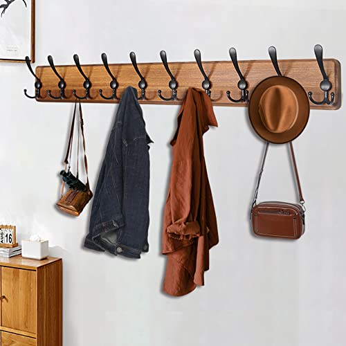 WEBI Coat Rack Wall Mount,Coat Hooks Wall Mounted,16ββ Hole to Hole,Wood Coat Hanger Wall,Hook Rack Rail,5 Triple Hooks for Hanging Coats,Jacket,Clothes