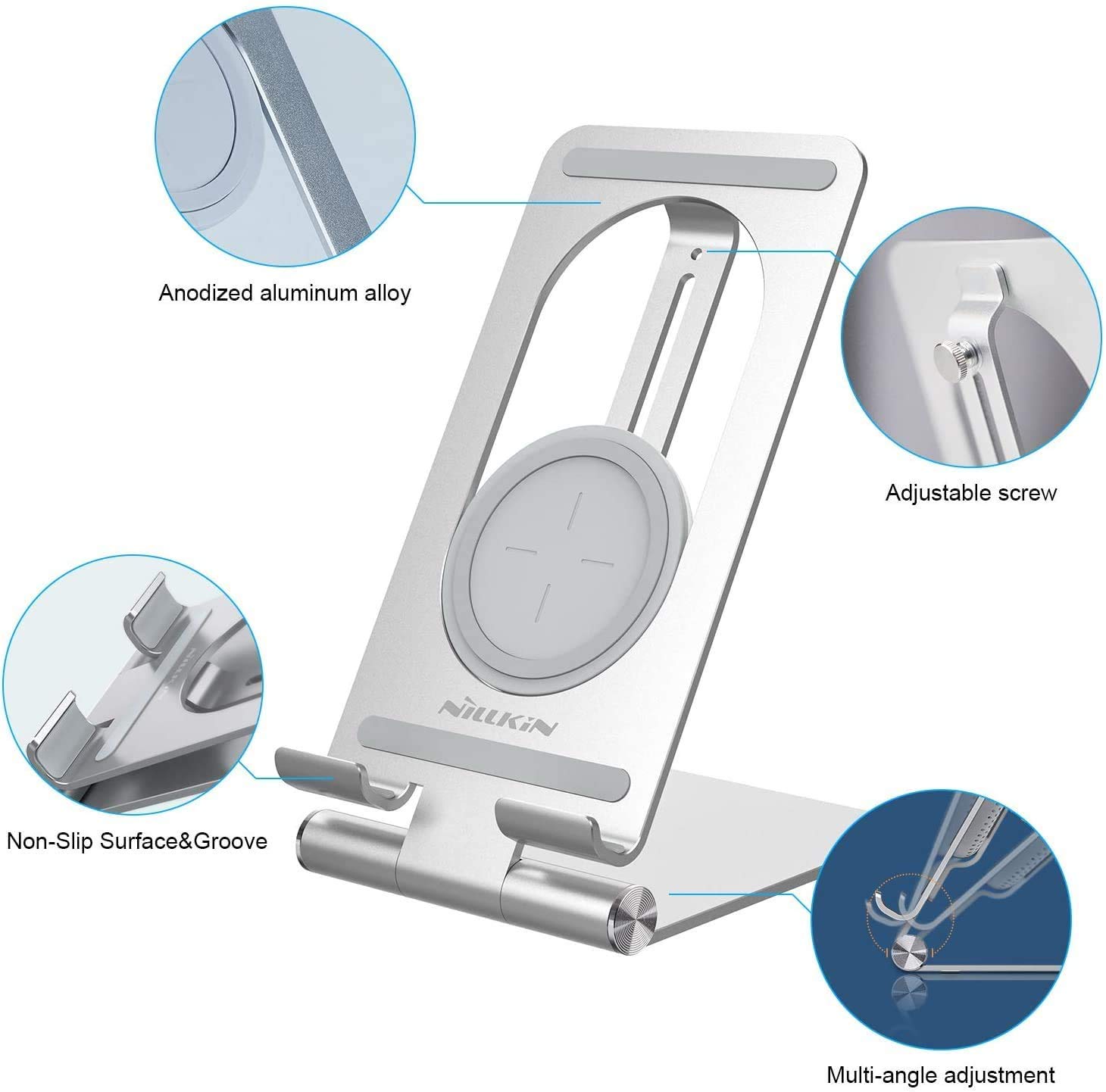 Nillkin Wireless ipad Charger Tablet Stand - 2 in 1 Charging Dock For iPad Pro 12.9/iPad Pro 11, ipad 8/7/6/5 Gen, Air 4/3, Mini 4 3 2, Samsung Tab S7/S6/S5e