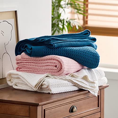 Bedsure 100% Cotton Throw Blankets for Couch - 405GSM Waffle Weave Blankets for All Seasons, Cozy and Soft Woven Blankets, Lightweight Fall Throw Blankets, White, 50x70 inches