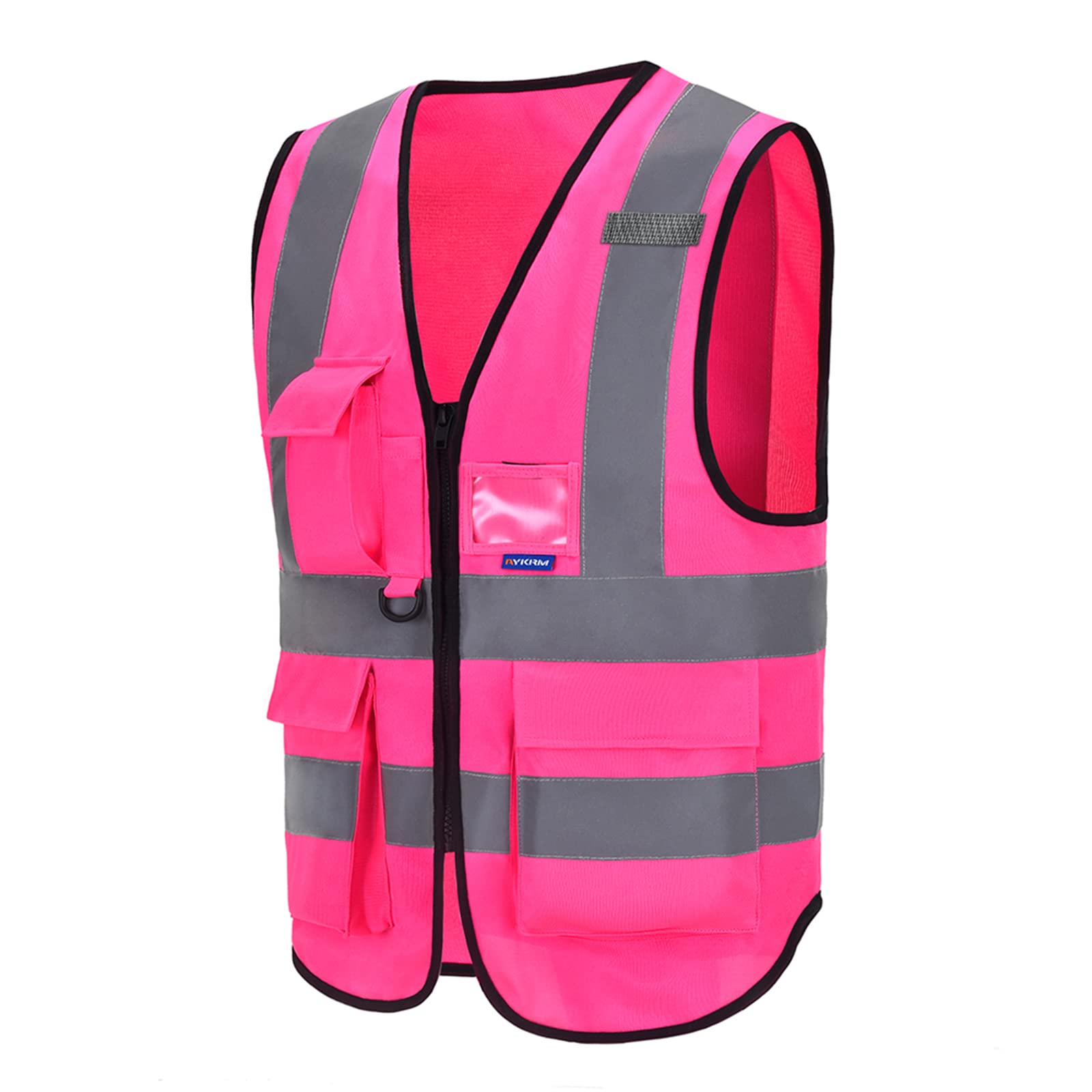 A-SAFETY Pink High Visibility Vest,Reflective Safety Vest Workwear 7 Pockets Hi Vis Durable Vest with Reflective Tapes 4 Lower Pockets,Small