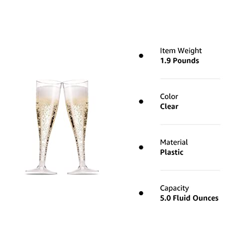Munfix 50 Plastic Champagne Flutes 5 Oz Clear Plastic Toasting Glasses Disposable Wedding Party Cocktail Cups
