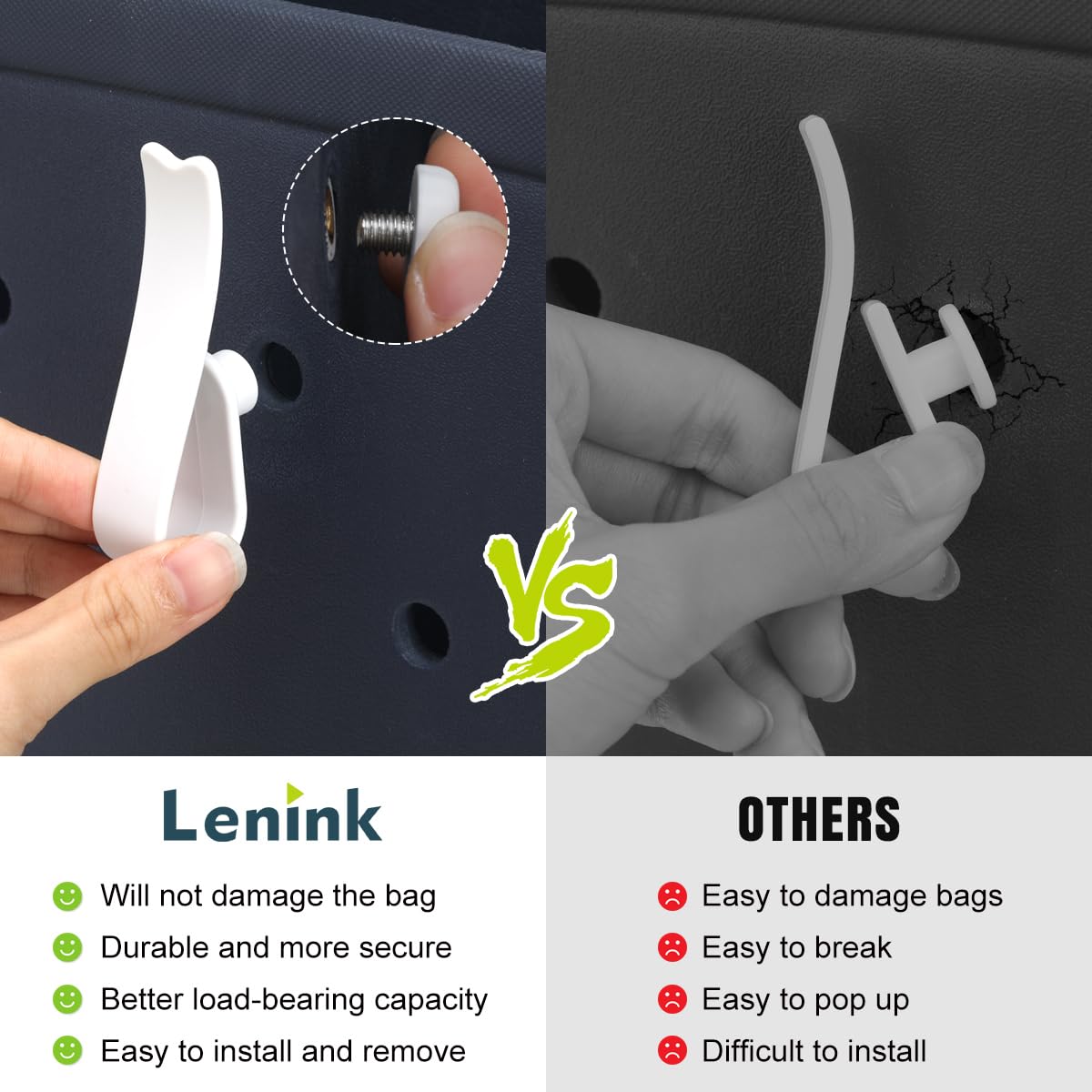 Lenink Hook Accessories Compatible with Bogg Bag, 3 Pack Insert Charm Keychain Holder for Beach Totes Bags, Hanging Keys, Water Bottles (White)