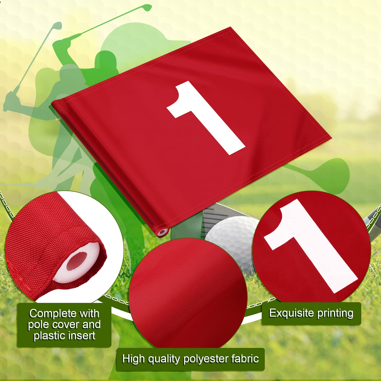 9 Pieces Large Numbered Golf Flags with Tube Inserted 20''L x 14''H Oversize Putting Flags Number 1-9, 420D Nylon Flag for Yard Indoor Outdoor Backyard Garden (Red)