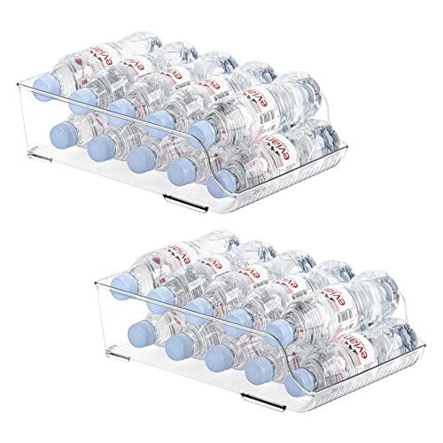 Lifetime Home 4 Pack Clear Water Bottle Dispenser Organizer Bins for Refrigerator - BPA-Free - Fridge Tray for Drinks Soda Cans & Beer - Perfect Refrigerator Organization & Storage