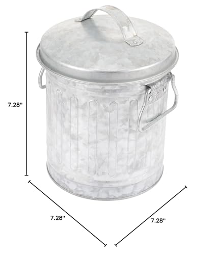 BESPORTBLE Galvanized Trash Can Mini Desktop Wastebasket with Lid and Handle Metal Table Flowerpot Countertop Trash Can Garbage Bin Rubbish Bucket Pencil Holder Pen Cup Makeup Brush Holder A