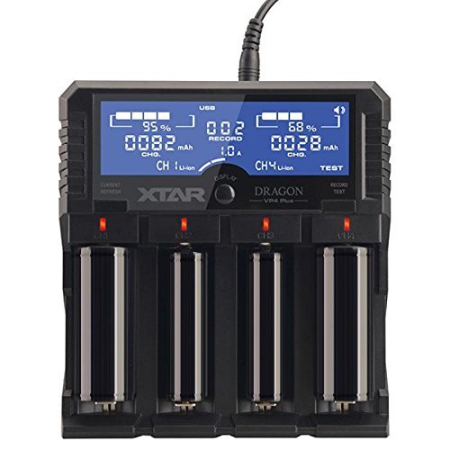 LCD Display Speedy Universal Battery Charger, XTAR DRAGON VP4 Plus Smart Charger with Probes Car Charger for Rechargeable Batteries Ni-MH Ni-Cd A AA AAA SC, Li-ion 18650 26650 26500 22650 18490 17670
