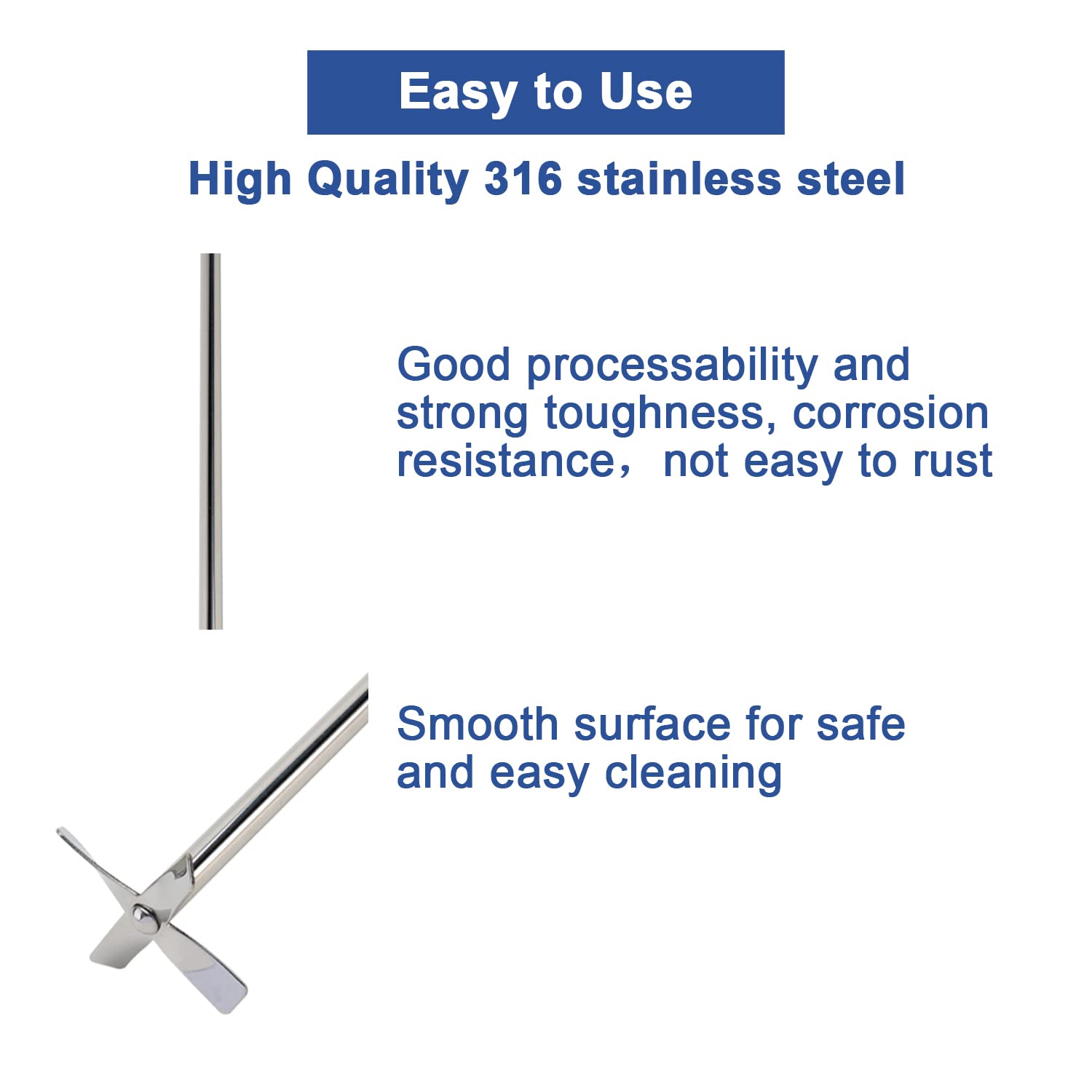 ONiLAB 18900071 316L Stainless Steel 4 Bladed Propeller Stirrer ,50 mm Stirrer Diameter, 8 mm Shaft Diameter, 400 mm Shaft Length