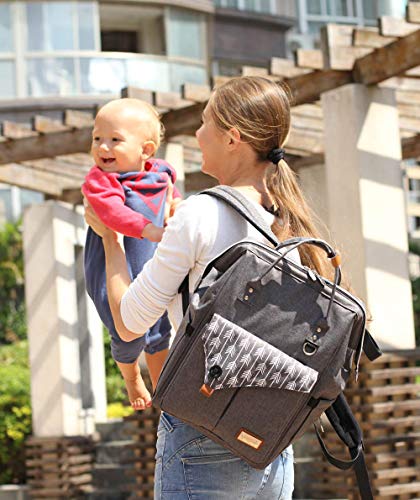 Lekebaby Diaper Bag Backpack for Mom Large Maternity Nappy Bag Changing Bags with Insulated Pockets Grey with Arrow Print