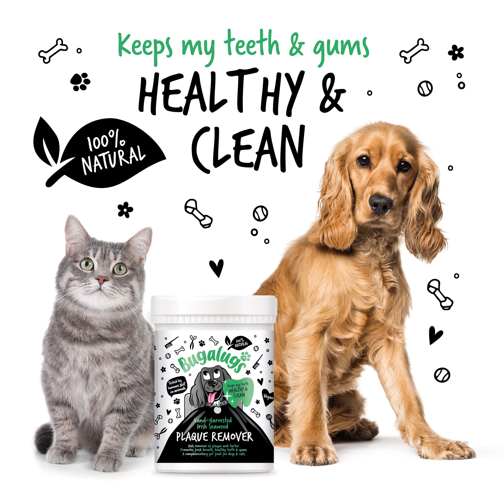 BUGALUGS Plaque Off Remover for Dog Teeth & Bad Breath 100% Natural | Plaque Off No Toothbrush or Dog Toothpaste | Remove Dog Bad Breath & Plaque Remover for Dogs & Cats (Dog 70g)