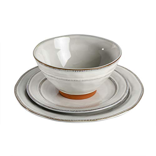 Gibson Elite Terranea Round Reactive Glaze Terra Cotta Dinnerware Set, Service for Four (12pcs), White