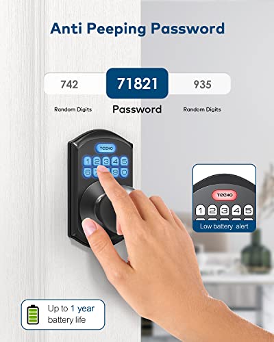 TEEHO Keyless Entry Door Locks with Keypads - Deadbolt Smart Lock - Front Door Lock Set with Door Knob - Auto Lock - Easy Installation - Matte Black