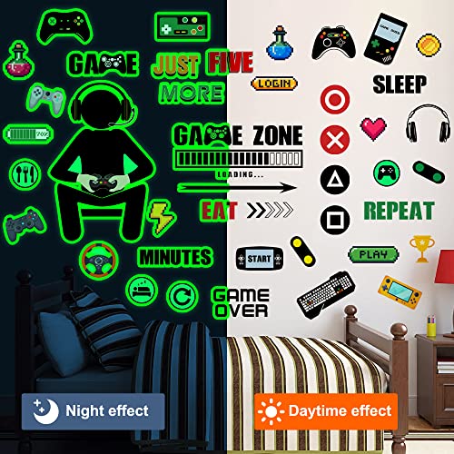 Gamer Wall Decals Stickers Glow in The Dark Wall Decals Game Wall Stickers Gaming Controller Wall Decals Game Room Decor Video Game Decal for Boys Kids Girls Bedoom Playroom Wall Decor⦠(Green)