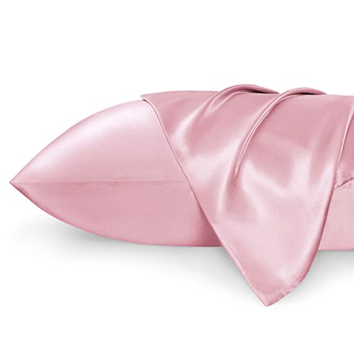 Bedsure Satin Pillowcase for Hair and Skin Queen - Pink Silky Pillowcase 2 Pack 20x30 Inches - Satin Pillow Cases Set of 2 with Envelope Closure, Similar to Silk Pillow Cases, Gifts for Women Men