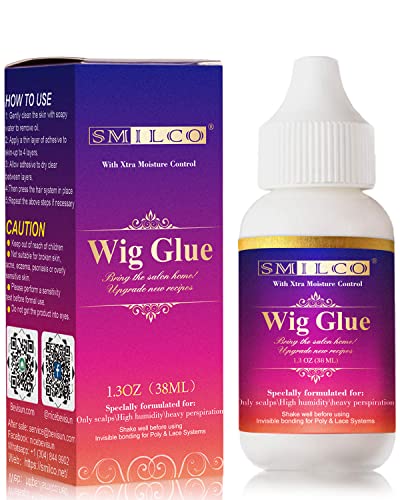 Smilco Strong Hold Waterproof Lace Wig Glue - 1.3OZ Transparent Hair Adhesive for Lace Front Wigs, Super Hold Waterproof Glue, Easy to Remove & Quick Dry