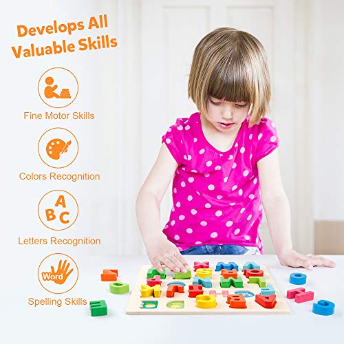 Coogam Wooden Alphabet Puzzle β ABC Letters Sorting Board Blocks Montessori Matching Game Jigsaw Educational Early Learning Toy Gift for Preschool Year Old Kids