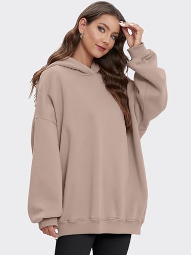 ATHMILE Fall Outfits for Women 2023 Hoodies Oversized Sweatshirt Sweaters Fleece Lined Plus Size Y2K Long Sleeve Tops Casual Fashion Coffee Grey