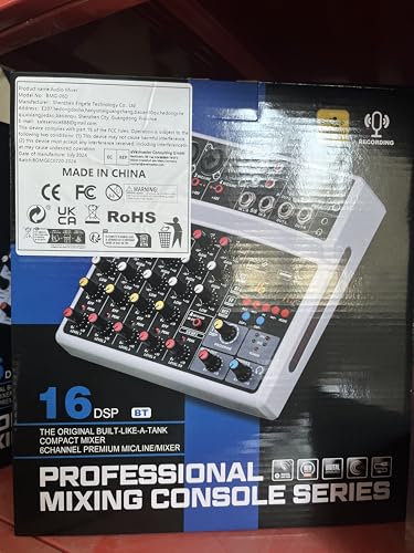 BOMGE 6 Channel Audio Sound Mixer - Professional Digital DJ Mixing Console for Live Streaming, Karaoke and Stereo Recording - With PC Computer Record Playback/Bluetooth/MP3/USB/48V /16 DSP Echo