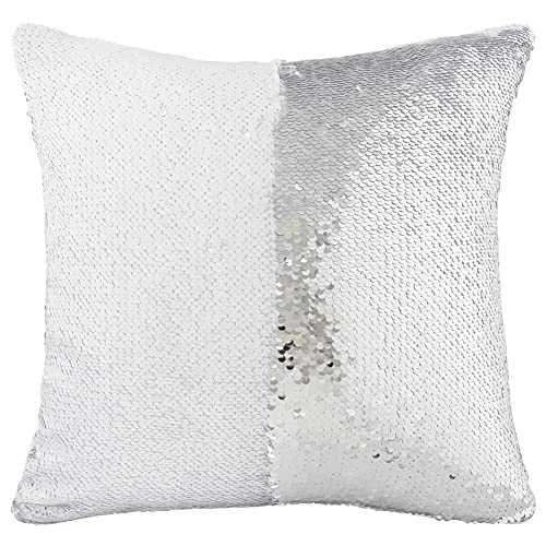 Play Tailor Sequin Pillow Cover Cushion Covers 16x16in Flip Sequins Decorative Throw Pillow Case, Silver and White