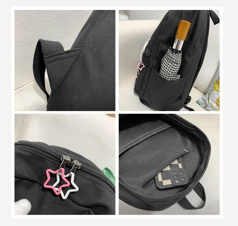 Cute Y2K Backpack Daily Use, Kawaii Aesthetic Harajuku Durable Shoulder Bag Daypack Bookbag Hiking Travel Backpack (black)