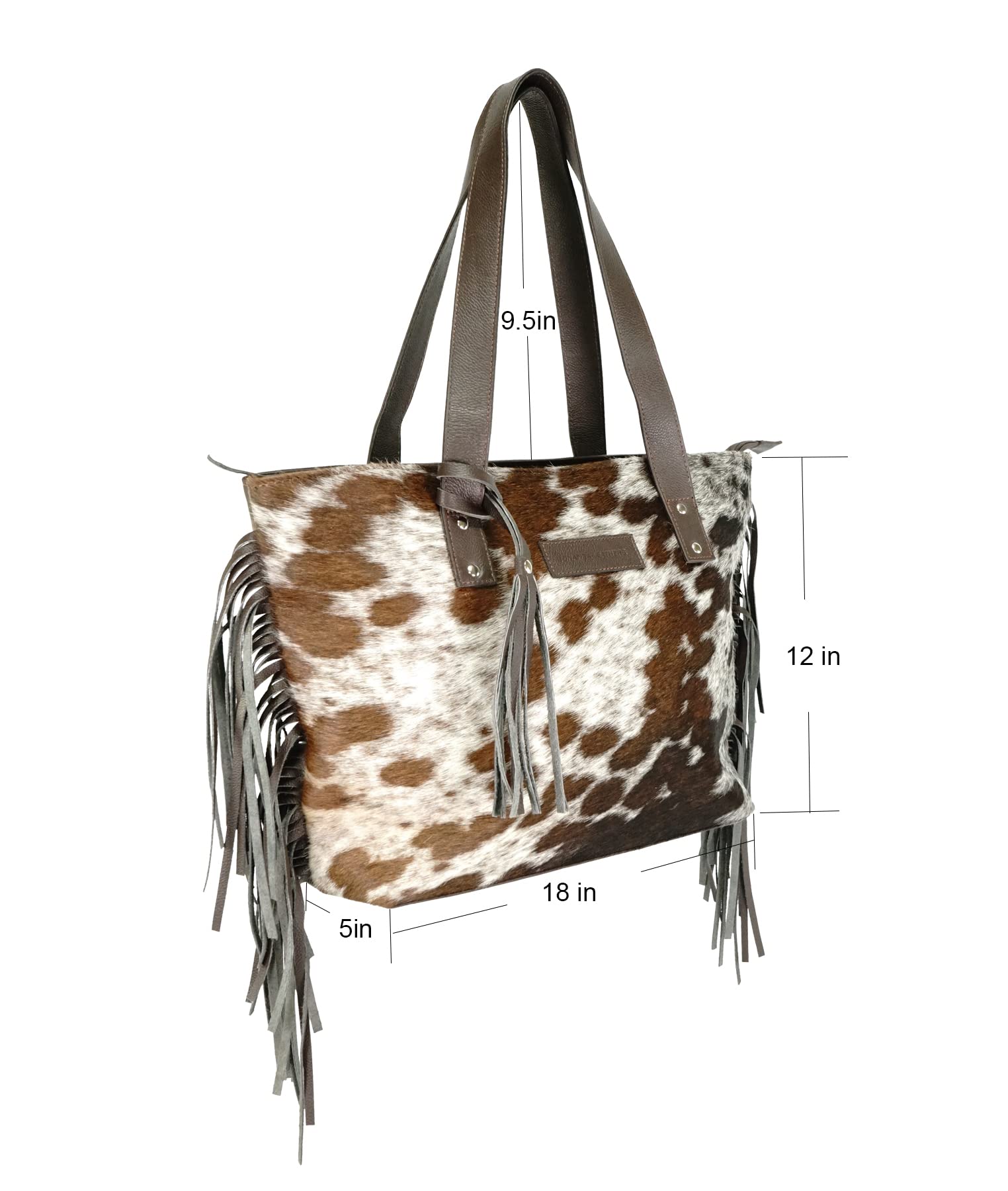 bonanza leathers cowhide leather large shoulder women's handbag with fringes and zipper closure H505C (Chocolate)
