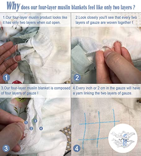 Muslin Soft Swaddle Blankets, Muslin Quilt Baby Blanket for Boy Girl Toddler Daycare, Multiple Layer Swaddle Wrap, 70% Bamboo 30% Cotton, Practical Size 43X45inchs (Rainbow Unicorn)