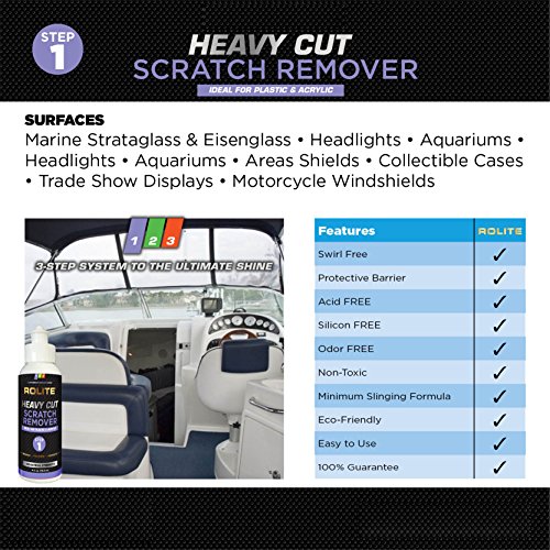 Rolite - RHCSR4z Heavy Cut Scratch Remover (4 fl. oz.) for Plastic & Acrylic Surfaces Including Marine Strataglass & Eisenglass, Headlights, Aquariums