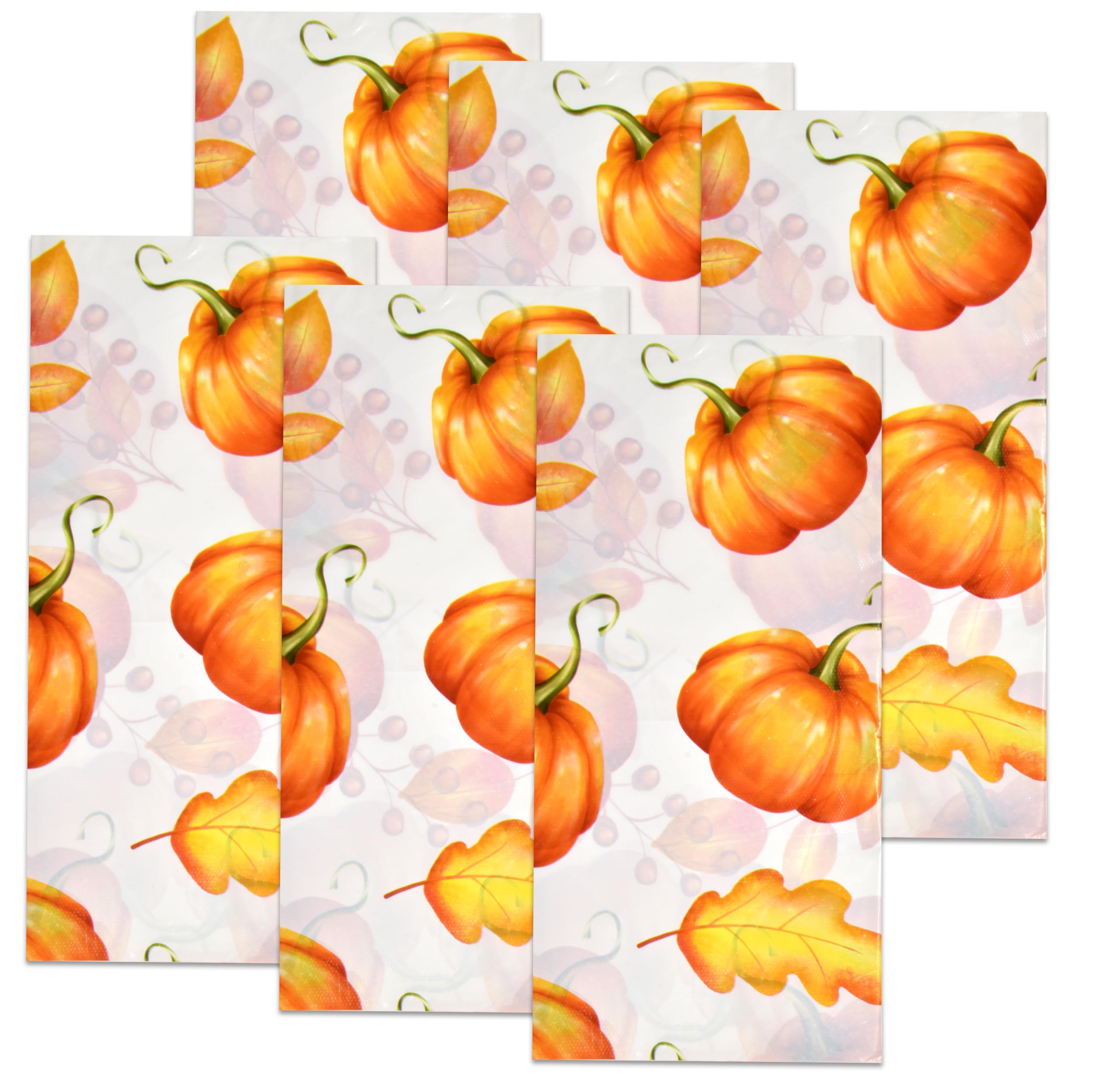 Gift Boutique 6 Disposable Thanksgiving Pumpkin Tablecloths 54" X 108" Rectangle Fall Harvest Autumn Leaves Plastic Table Cover Party Supplies Decor
