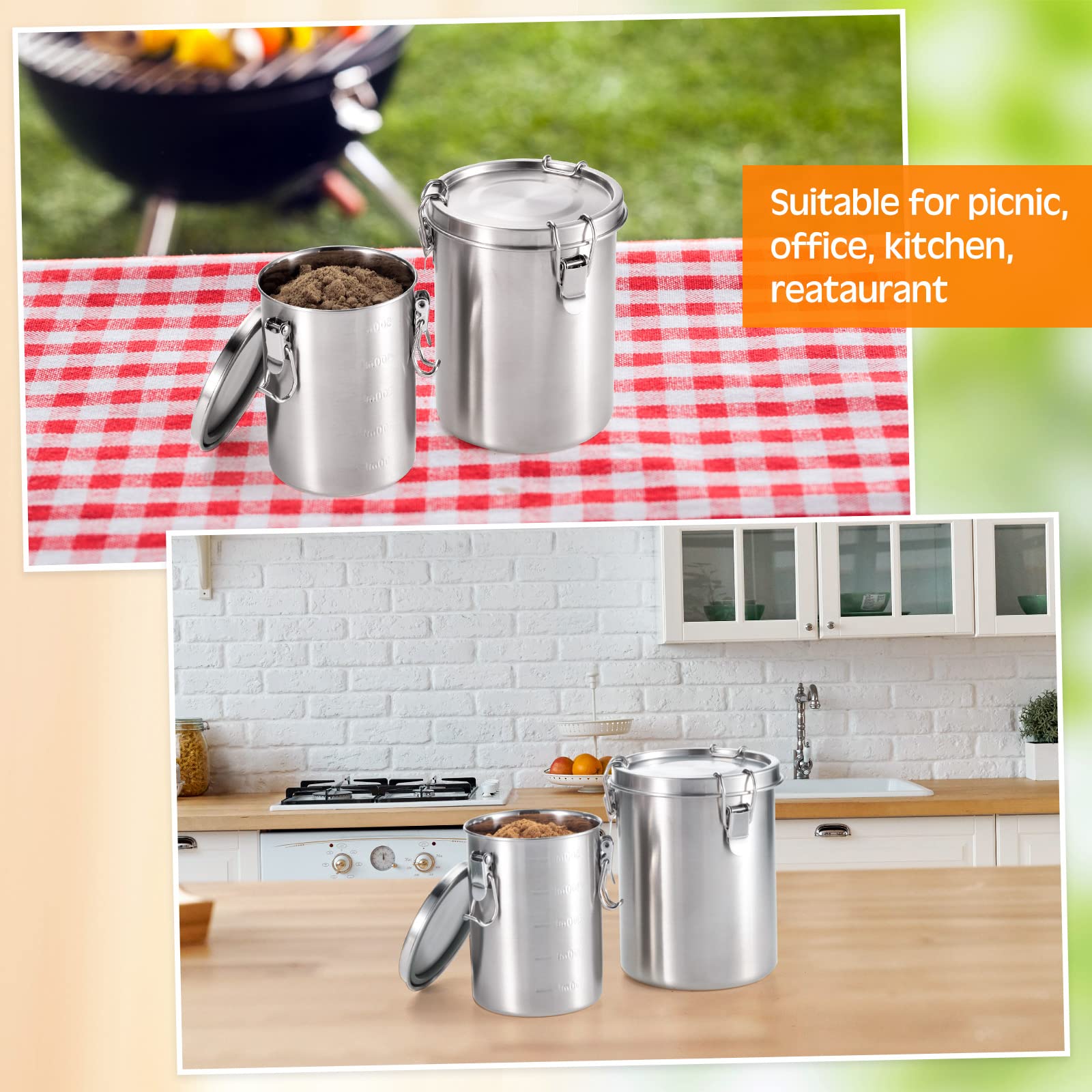 6 Pcs Stainless Steel Canisters Sets for Kitchen Counter Airtight Food Storage Containers with Lids Metal Coffee Tea Sugar Flour Canisters Bulk 17.6 oz, 33.8 oz