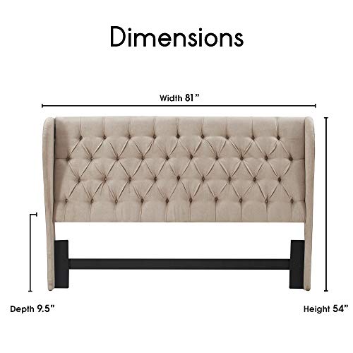 Lillian August Modern Wingback Upholstered Headboard with Diamond-Tufting, Soft Fabric Bedroom Accent Furniture, Eastern King, Beige