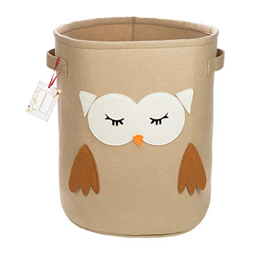 Kids’ Collapsible Laundry & Toy Basket – Felt Baby Hamper with Strong Handles & Cute Design – Kids & Baby Laundry Basket for Boys & Girls, Storage, Organization, Woodland Nursery by Sannomiya - Owl