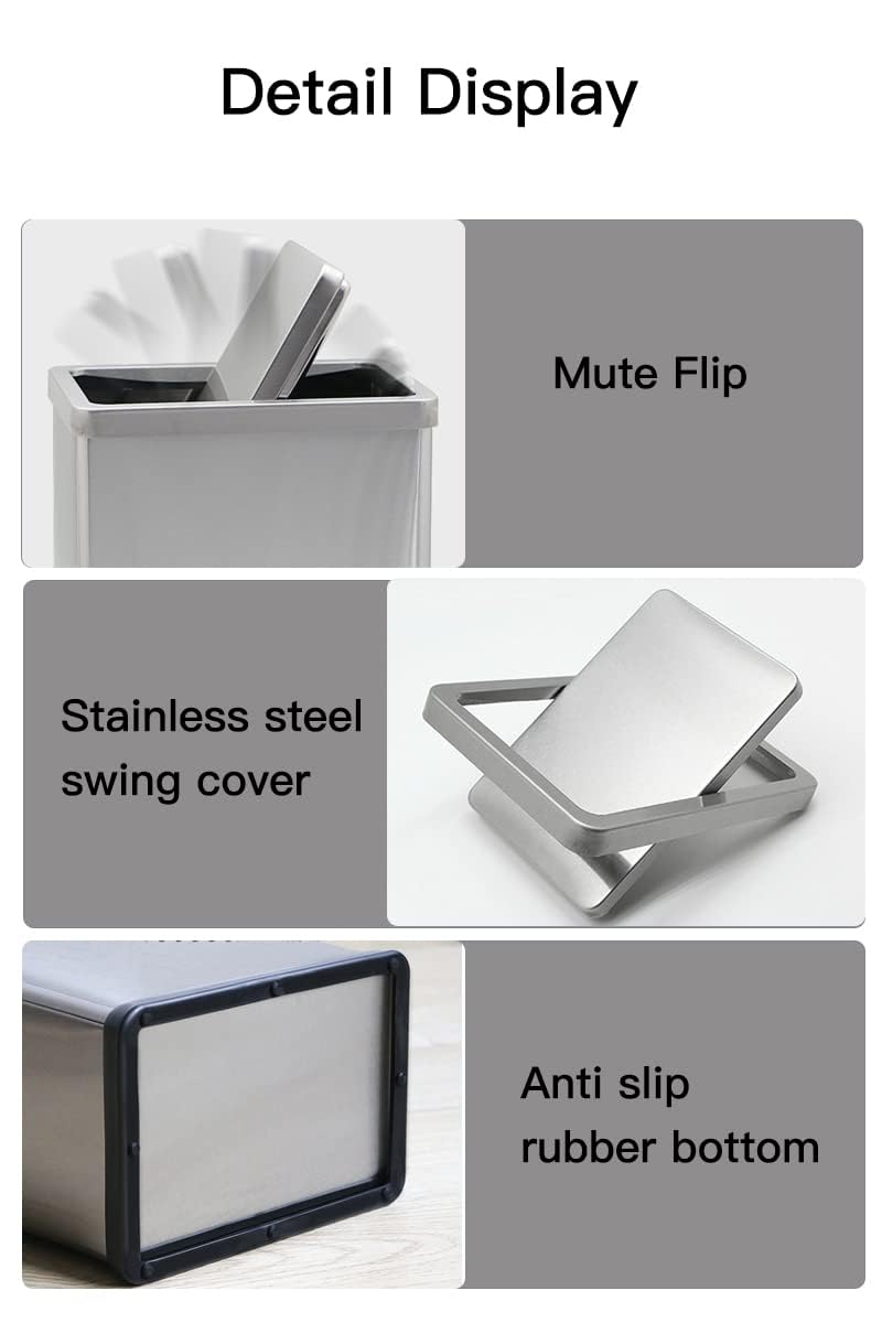JINYCOME 2.6 Gallon Small Office Bathroom Trash Can with Swing Lid,Living Room Bedroom Garbage can Wastebasket bin,Metal Decor Trash Can (Stainless Steel)