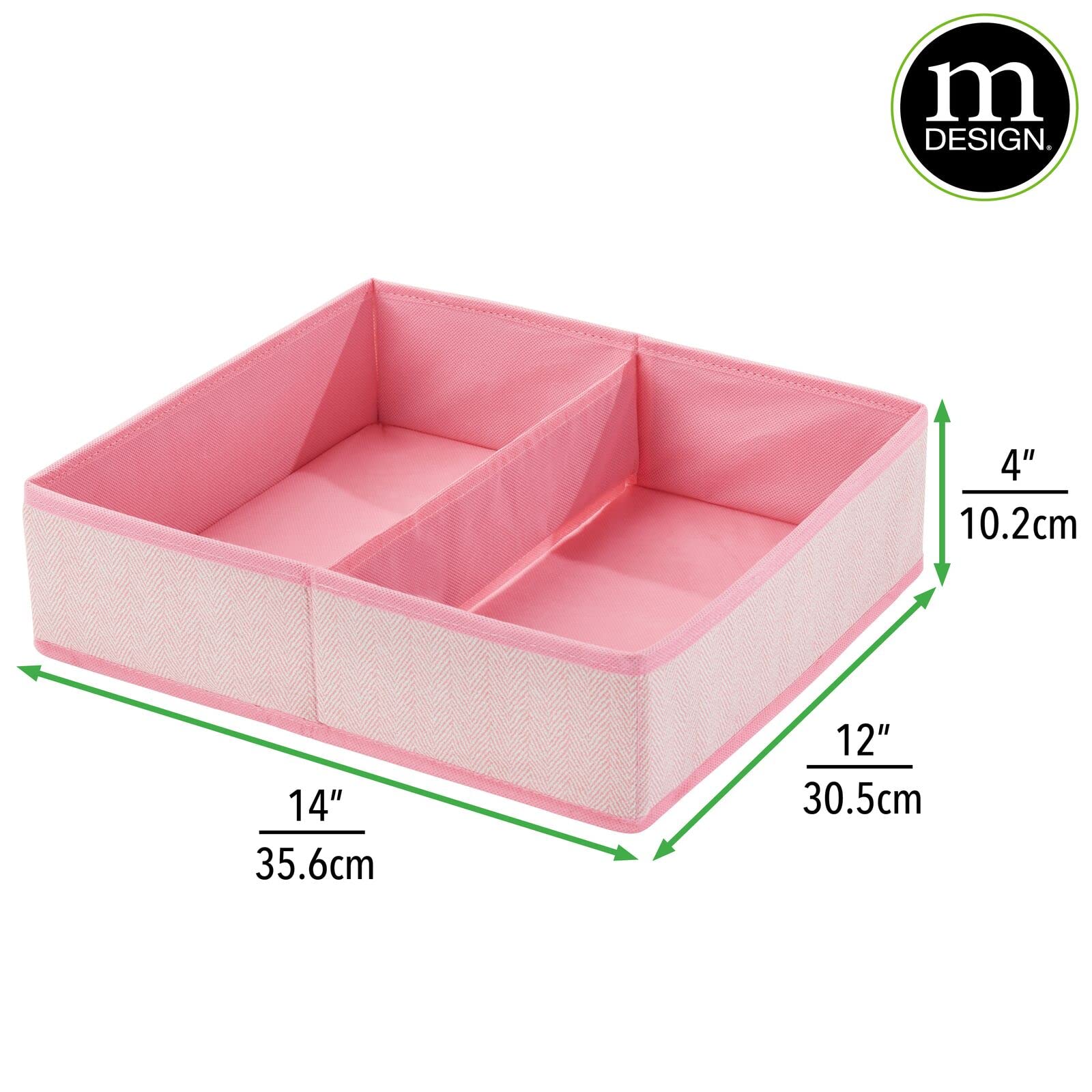 mDesign Fabric Drawer Organizer Bin Dividers for Kids/Baby Nursery Dresser, Closet, Organization - Bins Hold Clothes, Diapers, Cream, Toy, Blankets - Pink Herringbone