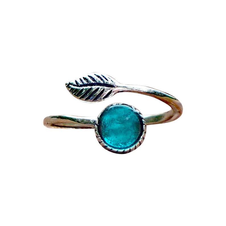 Bottled Up Designs Handmade Vintage Leaf Ring, Recycled Vintage Aqua Mason Jar, Sterling Silver, Eco Friendly, Made in USA, Birthday Gifts, Mothers Day, Women, Anniversary (Aqua)