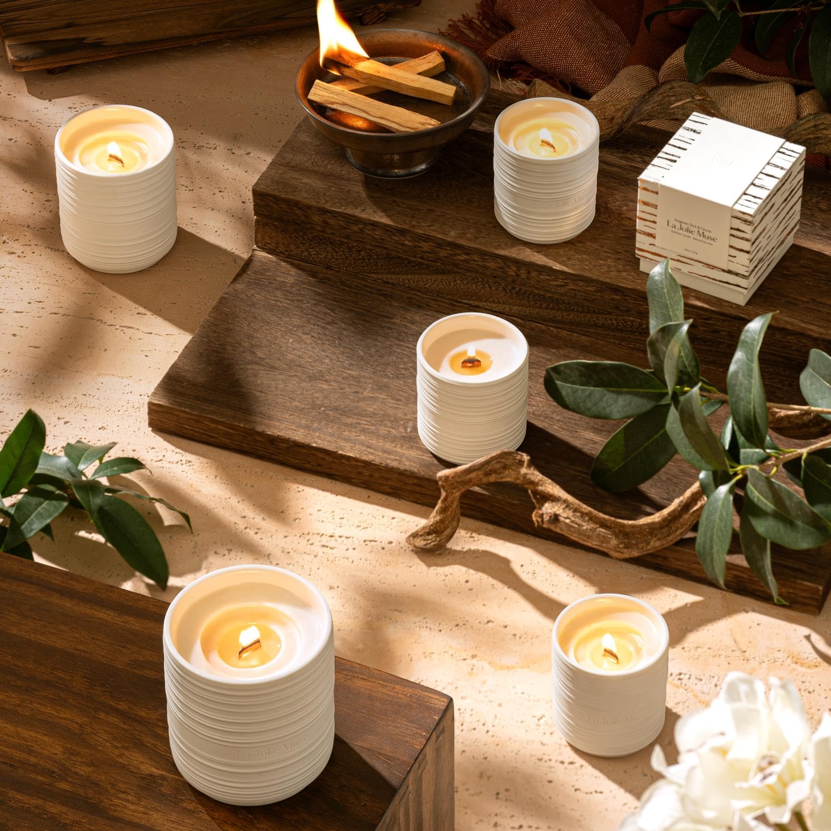LA JOLIE MUSE Sandalwood & Patchouli Candle, Wood Wicked Candles, Candles for Home Scented, Natural Soy Candles, Clean Burn Candle, 50 Hours