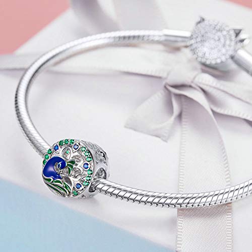 ABAOLALA Peacock Charm 925 Sterling Silver Bird Peacock Charm Birds Charms fit Many Other European Charm Bracelet (Peacock)