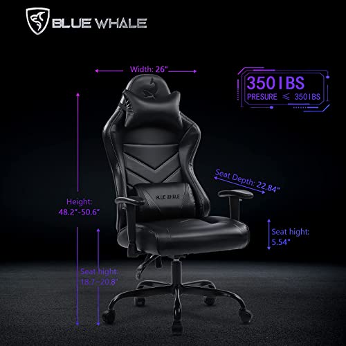 Blue Whale Massage Gaming Chair Desk Office Chair Ergonomic High Back Racing Computer Chair with Headrest and Lumbar Support Backrest, Seat Height Adjustable Swivel Chair(Black)
