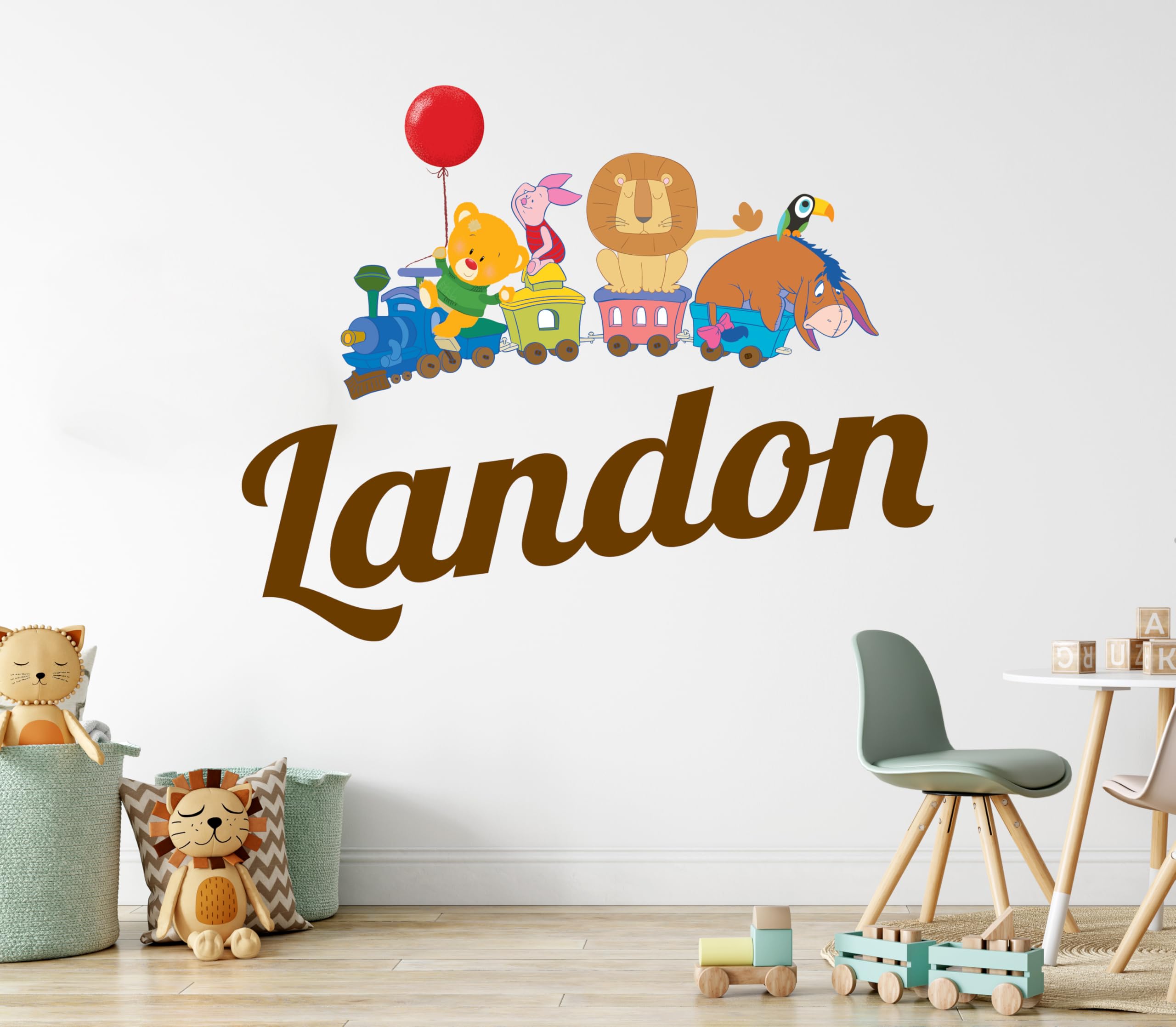 Teddy Bear and Pooh Friends Custom Name Wall Decal - Personalized Nursery Name -Wall Decal for Nursery Decoration playroom Decoration (Wide 20"x16" Height Inches)