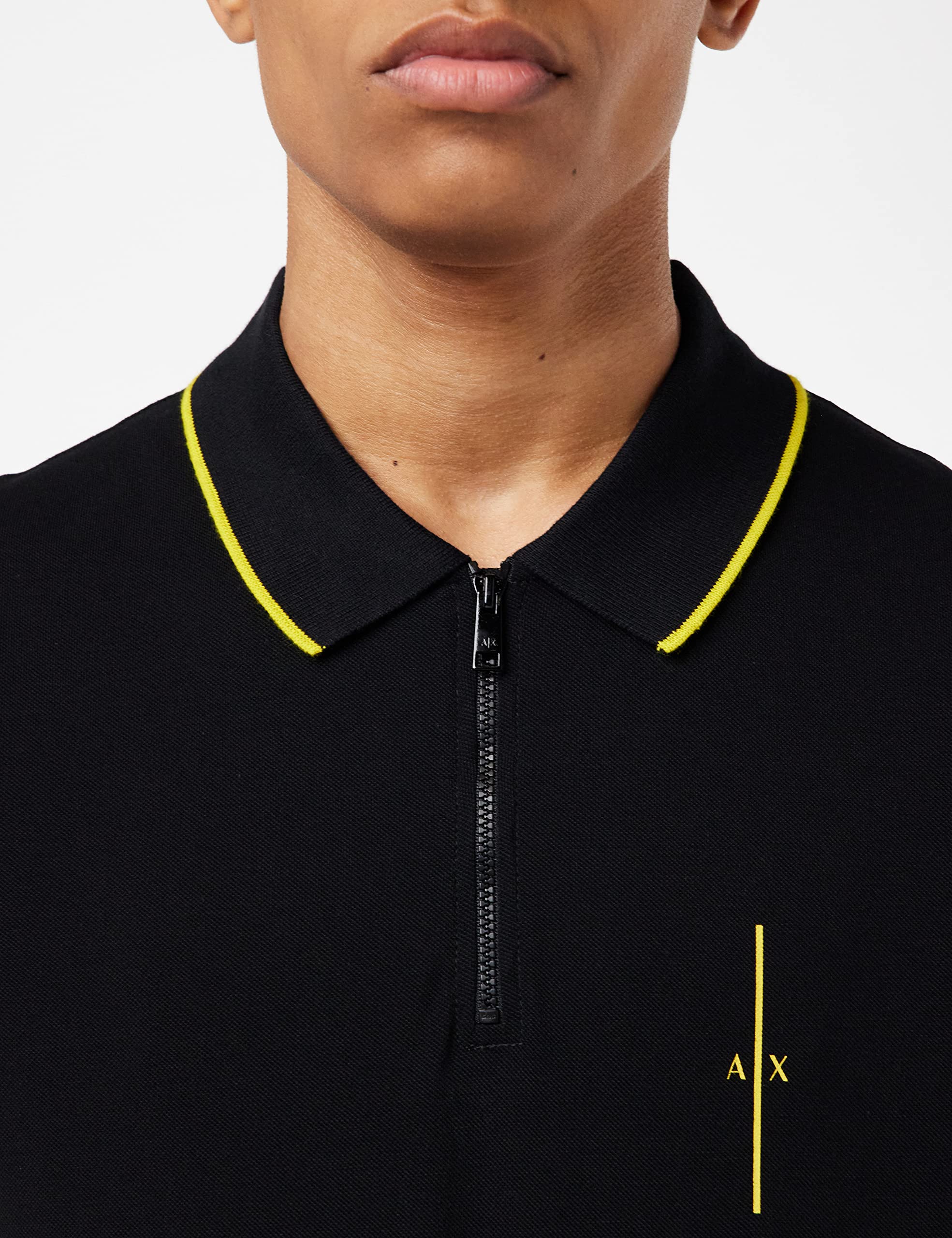 A|X ARMANI EXCHANGE mens Embossed Logo Back Zip Polo Shirt, Black, Large US