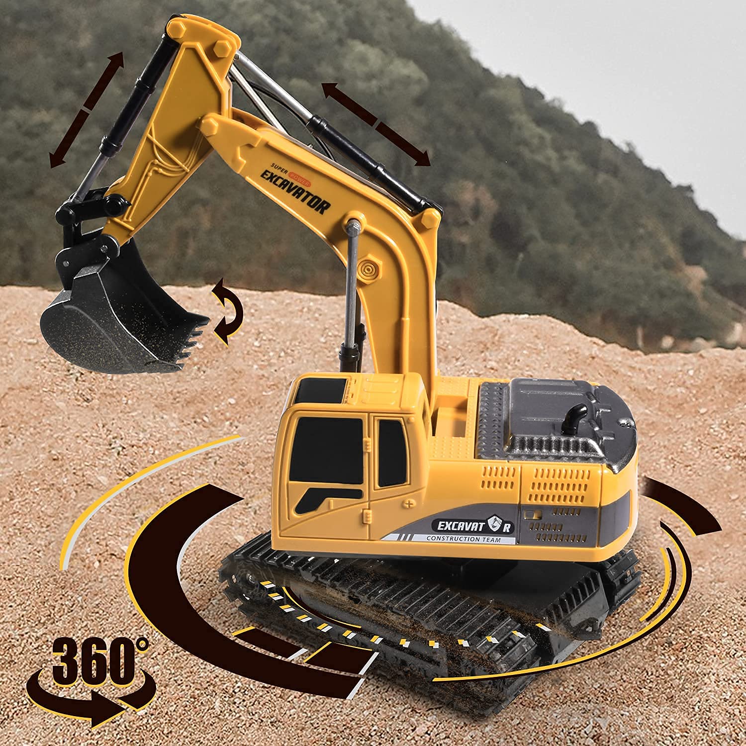 Construction Excavator Toy - Kids Toy Engineering Digger Truck, Remote Control Rechargable Hydraulic Car,Educational Birthday Gifts Kids for 3 4 5 6 7 8 9 Year Old Boys Girls.