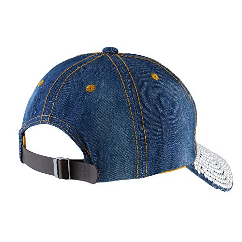 Sparkling Blue and White Dove Distressed Denim Crystal Bling Baseball Cap