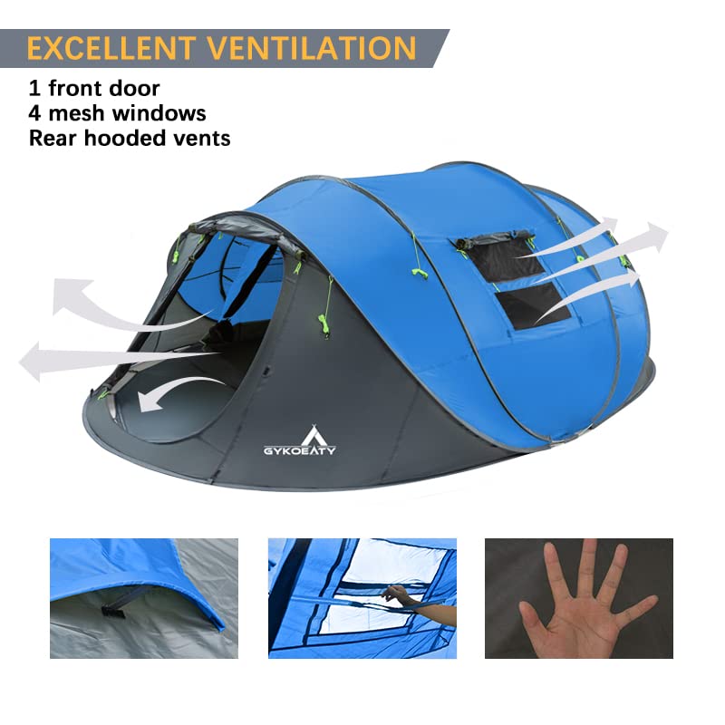 6 Person Easy Pop Up Tent Waterproof Windproof Automatic Setup Double Layer Instant Big Family Tents for Camping,Hiking & Traveling Outdoor Blue