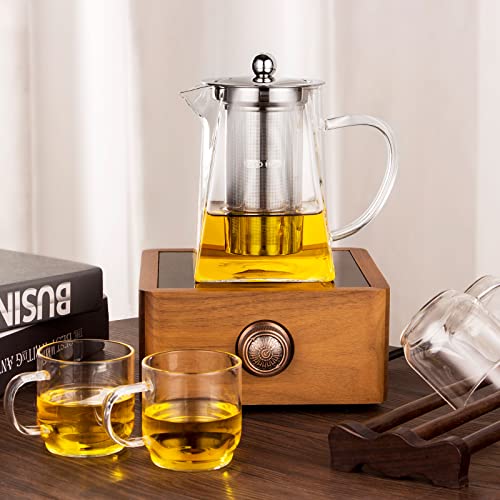 Glass Teapot with infuser, Tea Infusers for Loose Tea, Small Loose Leaf Tea pot, Heat resistant, Ideal for Tea Parties and Stovetop Brewing,600ml