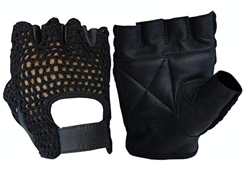 A&H Apparel Leather Net Driving Weight Training Cycling Wheelchair Fitness Gloves (Large)