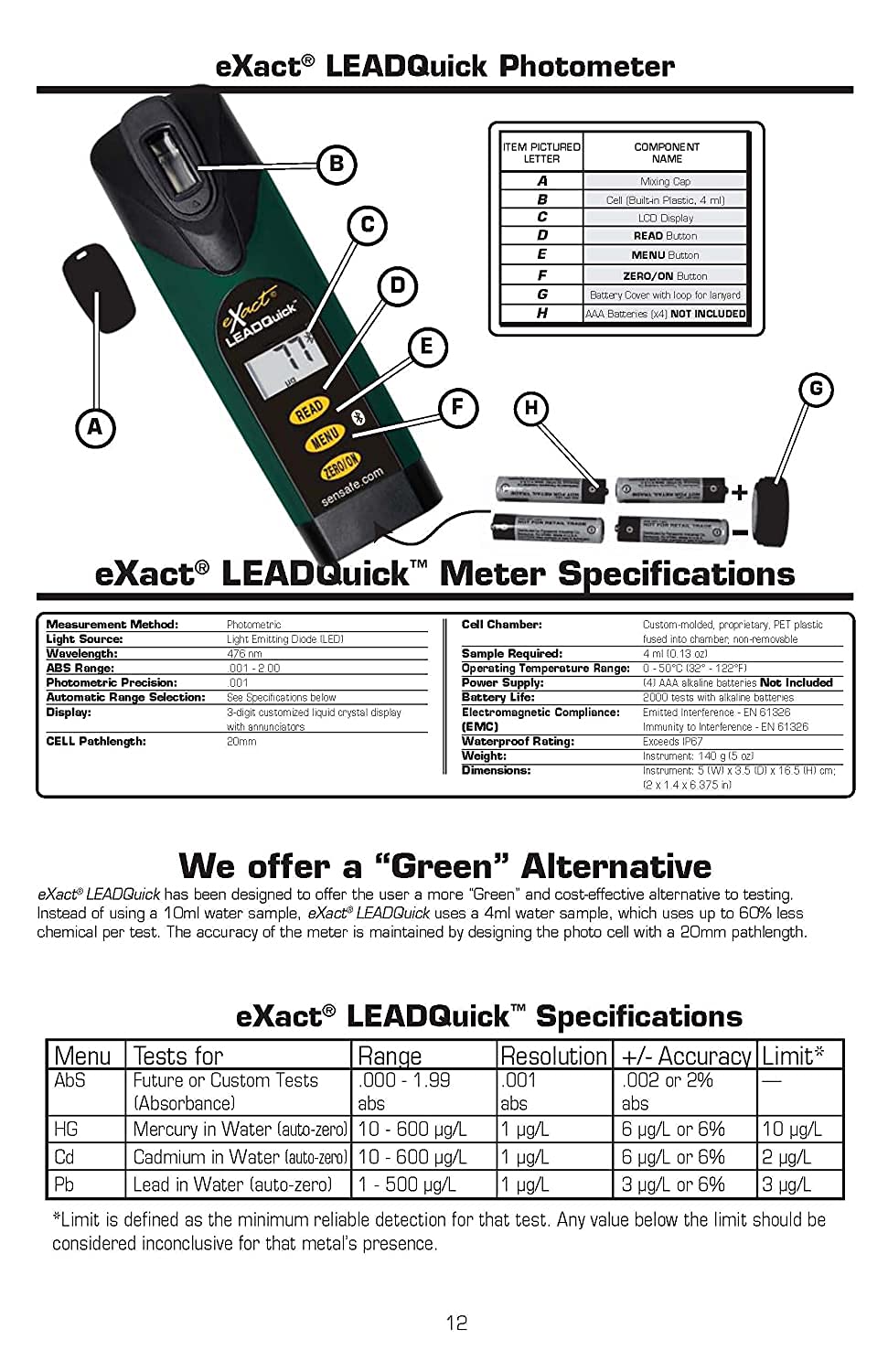 Industrial Test Systems 486900-BT Leadquick W/BT Photometer Lead, Mercury, Cadmium