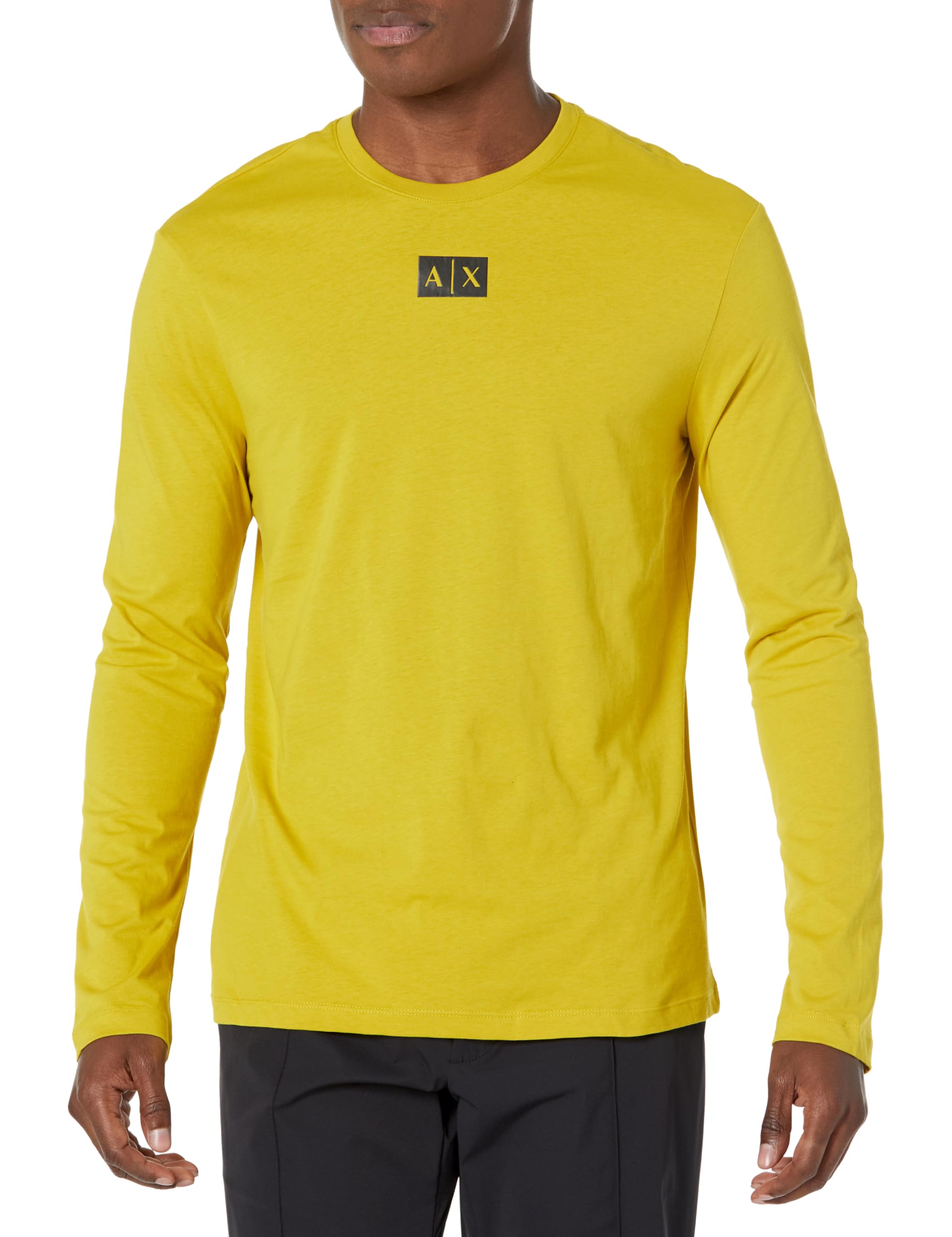 A | X ARMANI EXCHANGE Men's Regular Fit Long Sleeve Crew Neck Logo Tee, Black, M