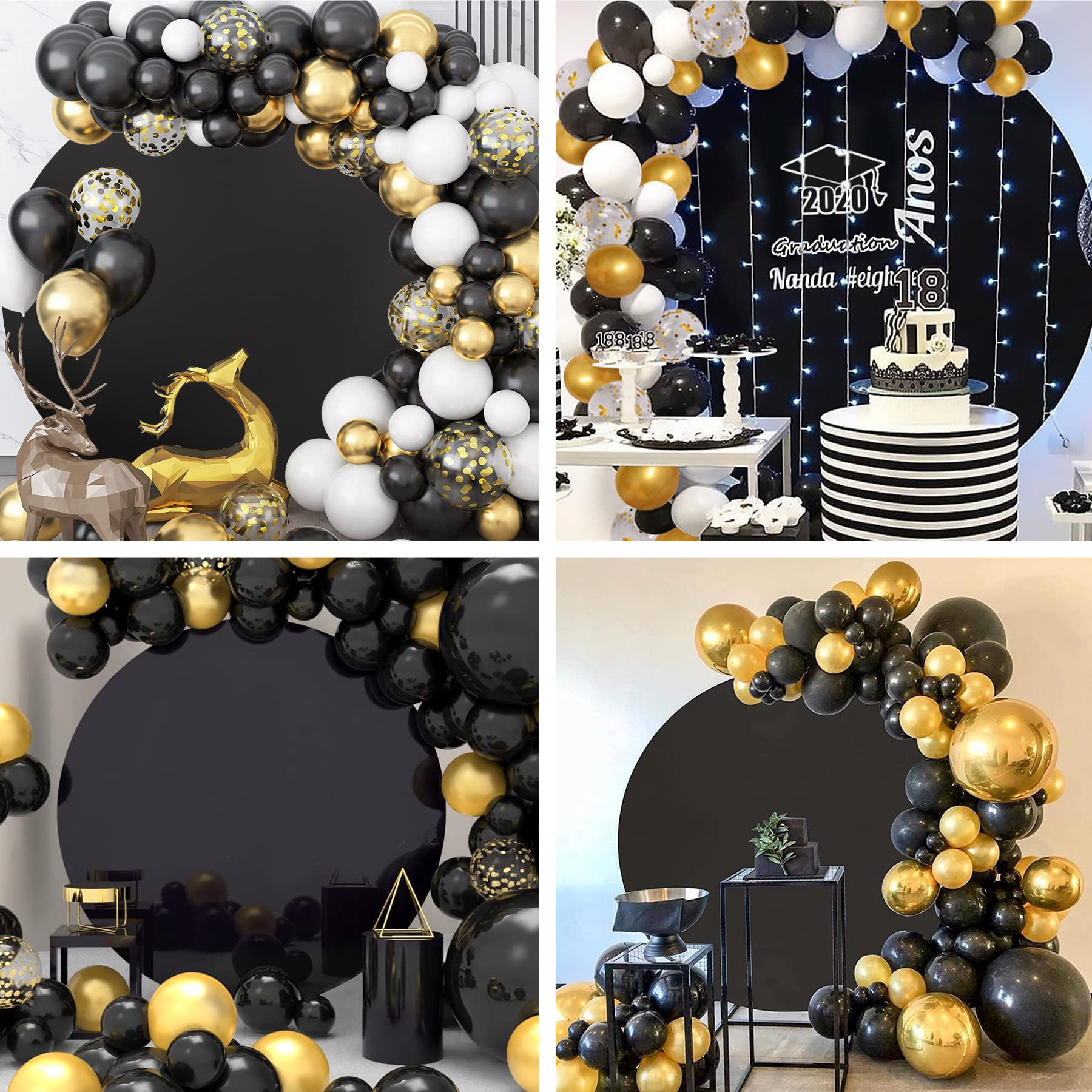 7.5ft Black Round Backdrop Cover Arch Circle Background Cover for Graduation Birthday Party Wedding Decorations
